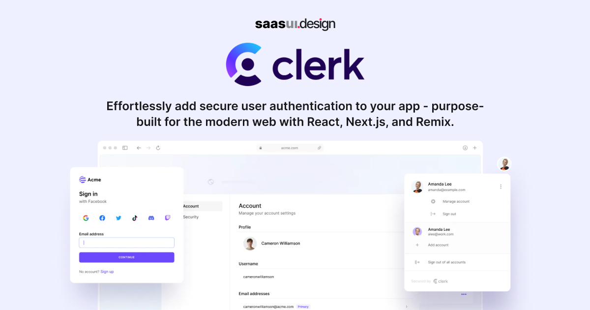 Clerk | UI, UX Design | SaaS | Application Design | saas ui